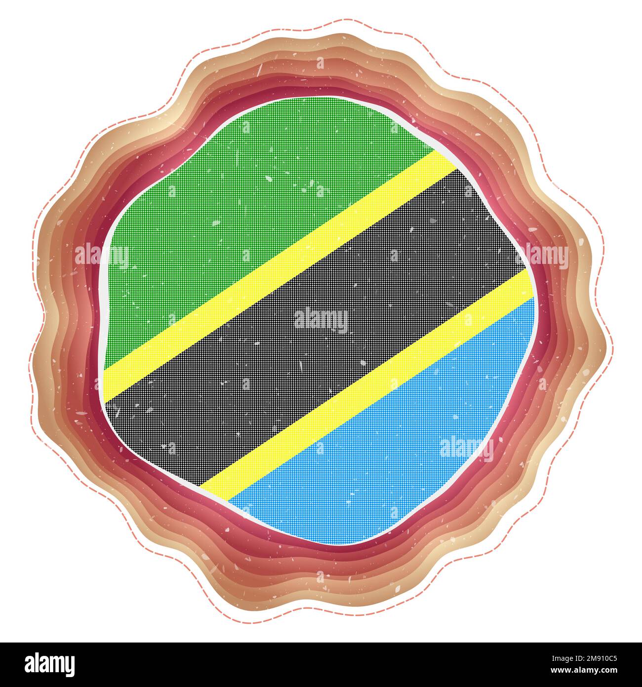 Tanzania flag in frame. Badge of the country. Layered circular sign ...