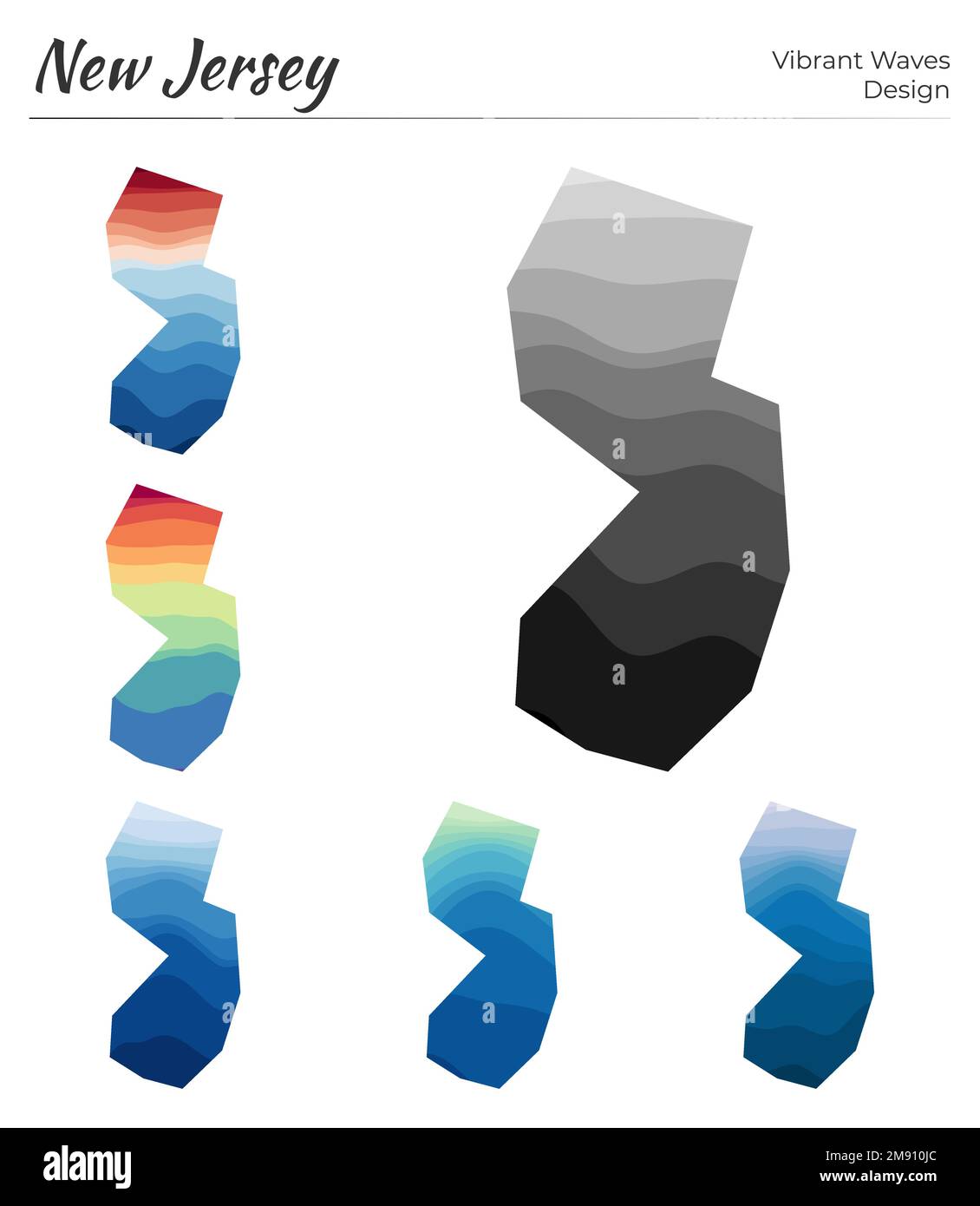 Set of vector maps of New Jersey. Vibrant waves design. Bright map of ...