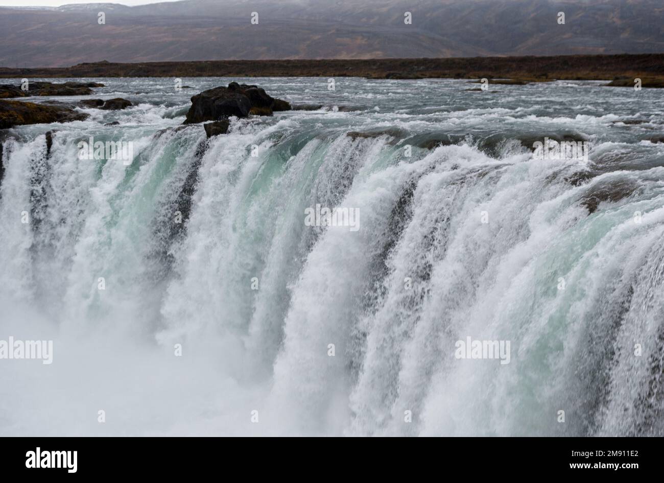 Godafoss Waterfall in Iceland. Wide Angle with Water Spray Stock Photo ...