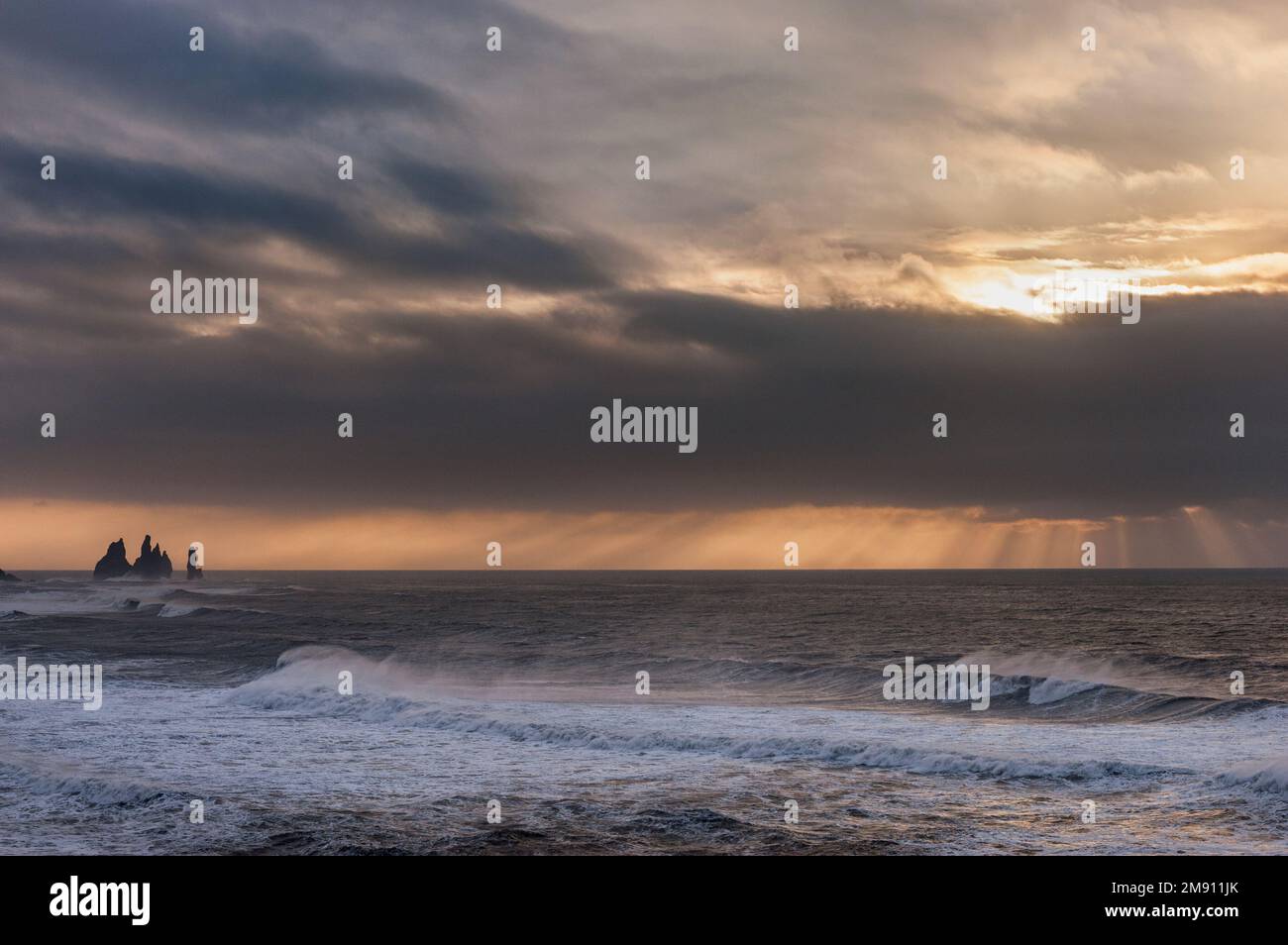 Black Sand Beach Reynisfjara in Iceland. Morning Sky and Ocean Waves ...