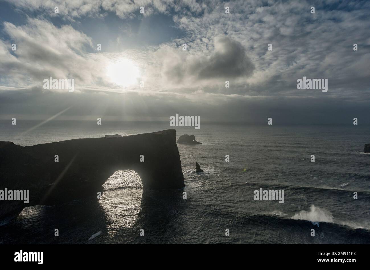 Dyrholaey Area in Iceland. Close to Black Sand Beach. Sunrise. Sunlight ...