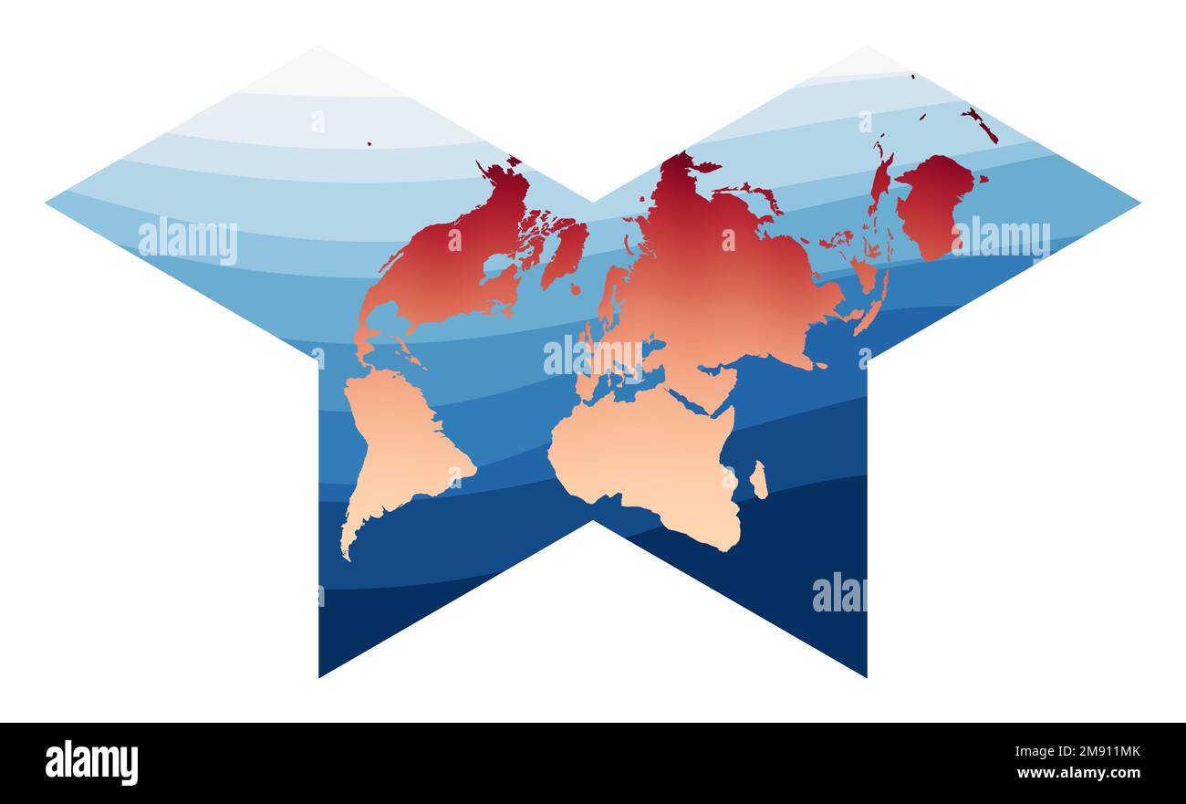 World Map Vector. Collignon butterfly projection. World in red-orange ...