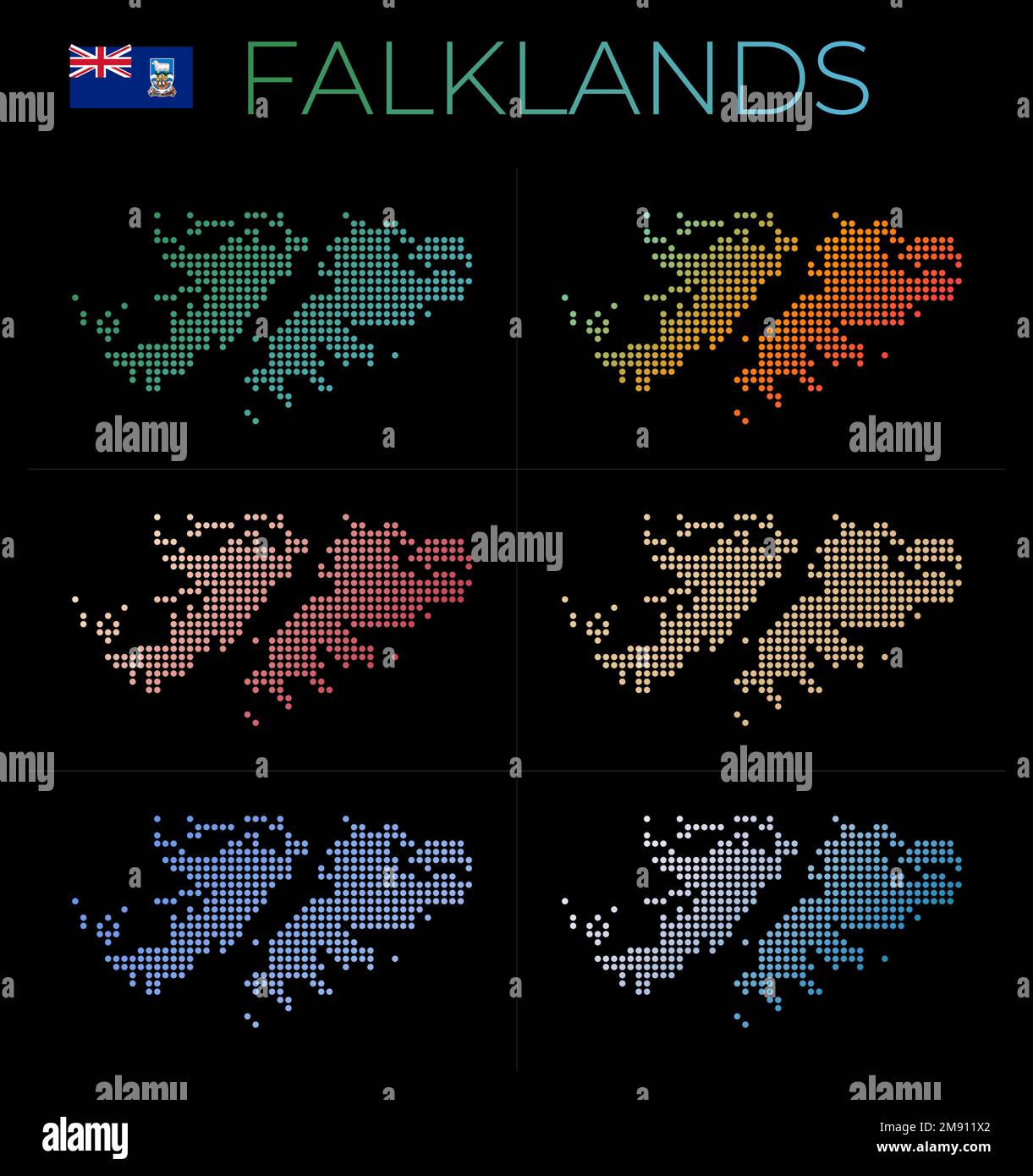 Falklands dotted map set. Map of Falklands in dotted style. Borders of ...