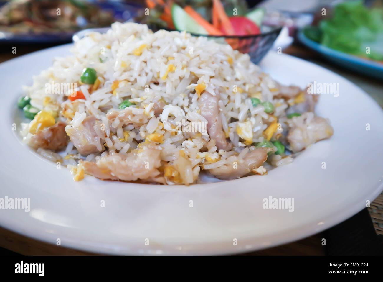 stir fried rice, fried rice with vegetable salad for serve Stock Photo ...