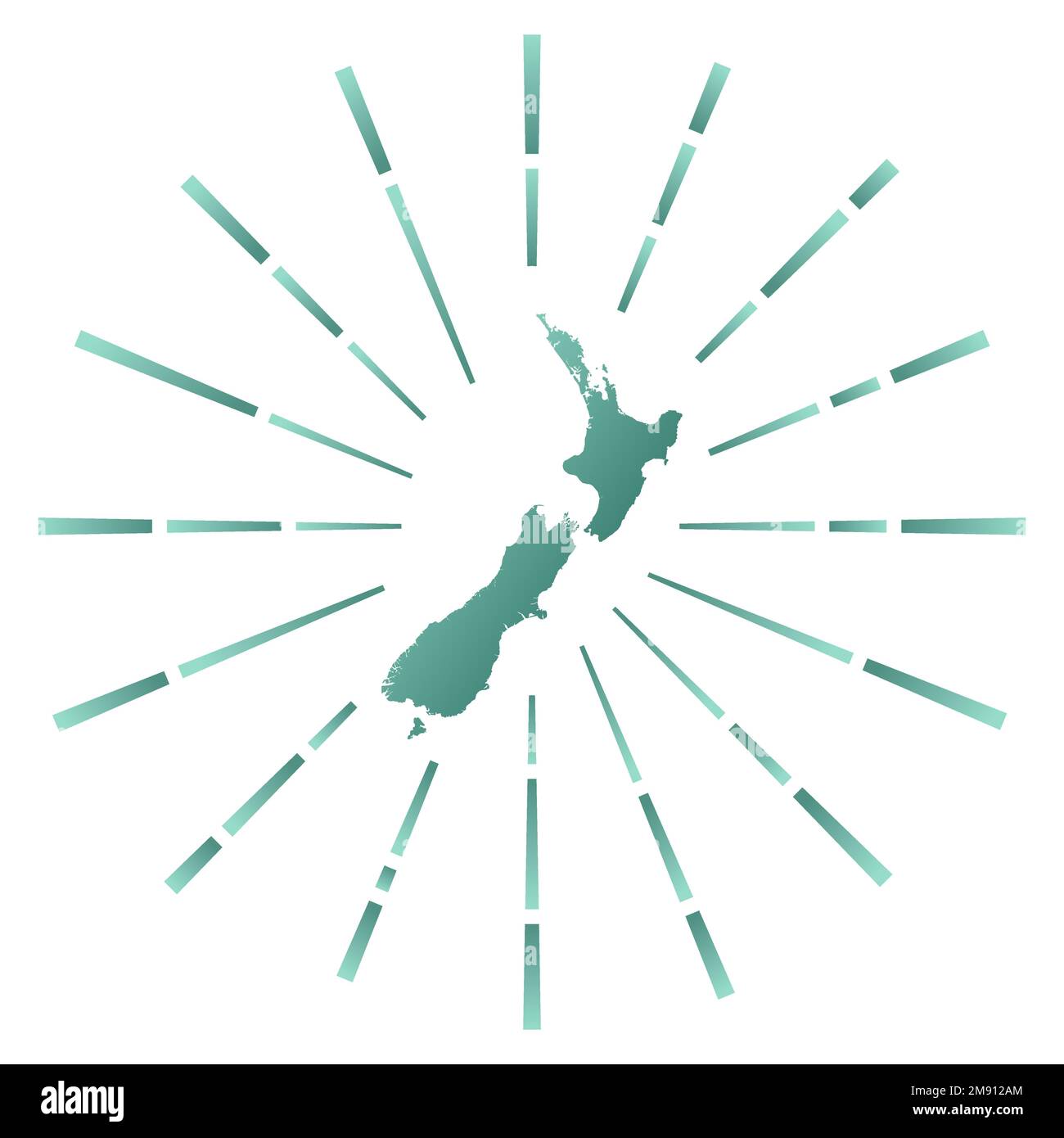 New Zealand gradiented sunburst. Map of the country with colorful star ...