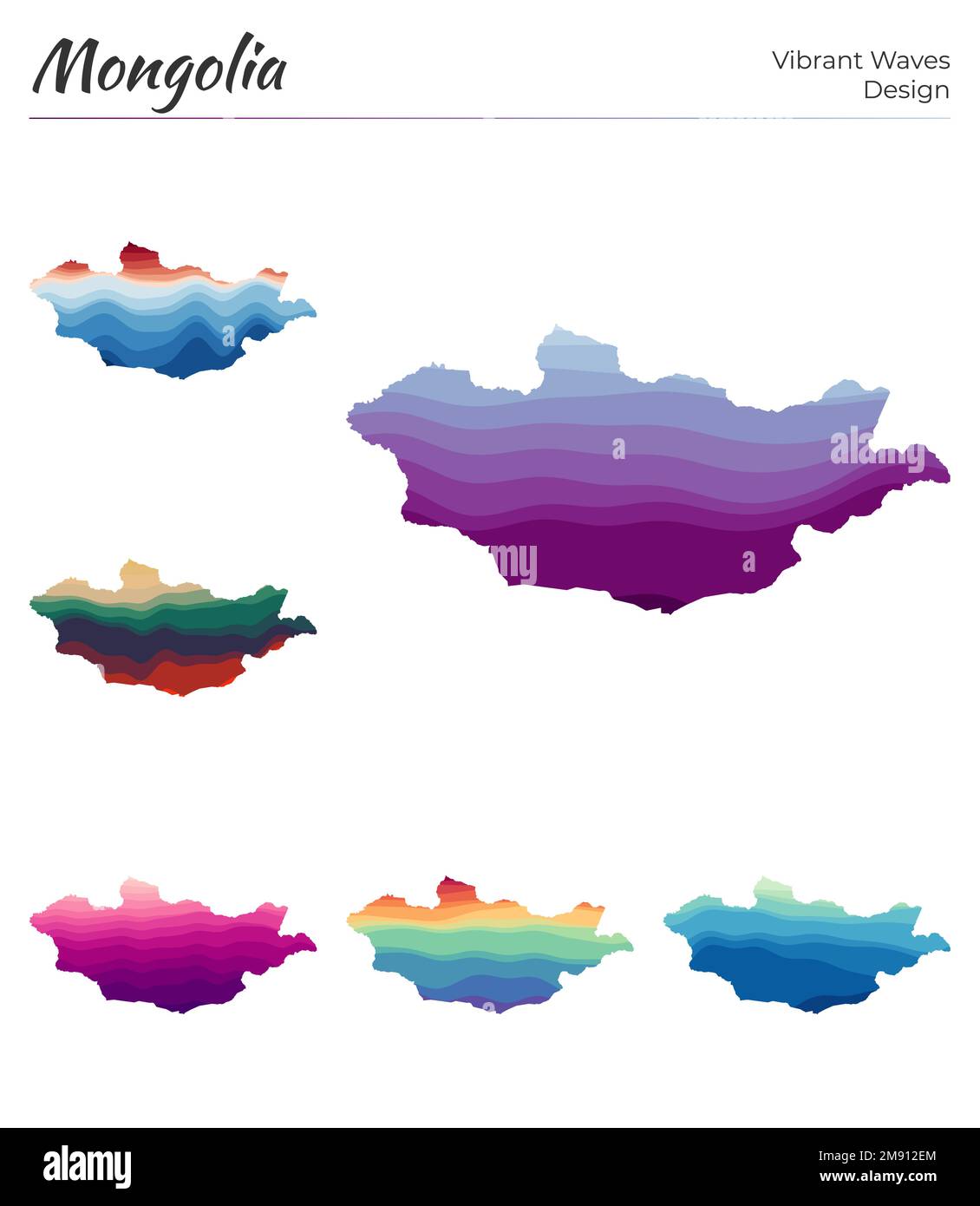 Set of vector maps of Mongolia. Vibrant waves design. Bright map of ...