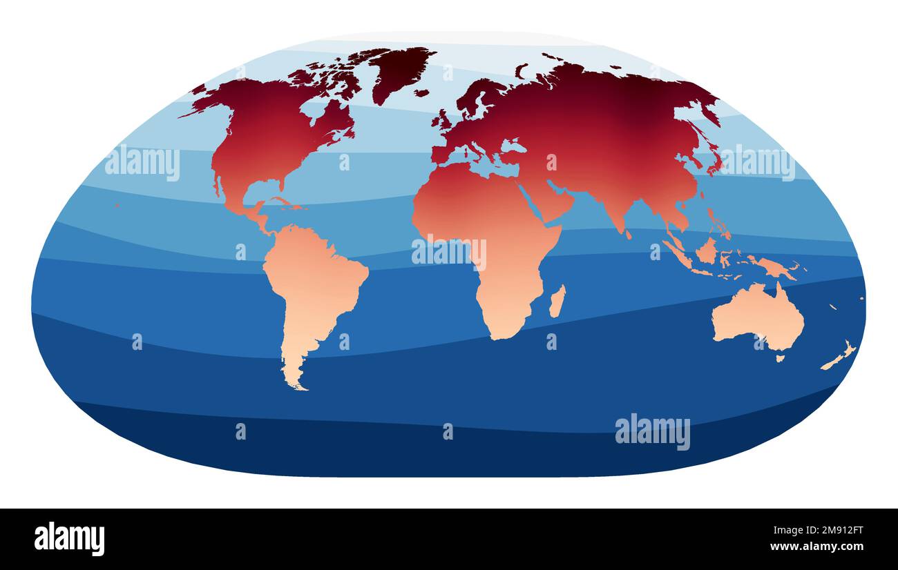 World Map Vector. Loximuthal projection. World in red-orange gradient ...