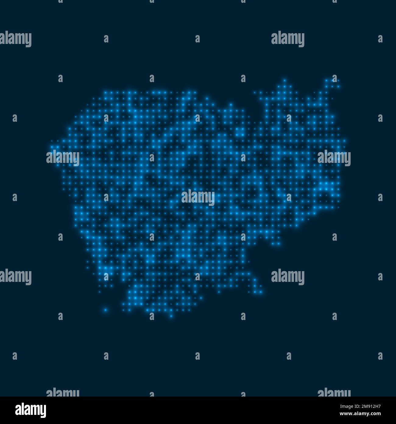 Cambodia dotted glowing map. Shape of the country with blue bright ...