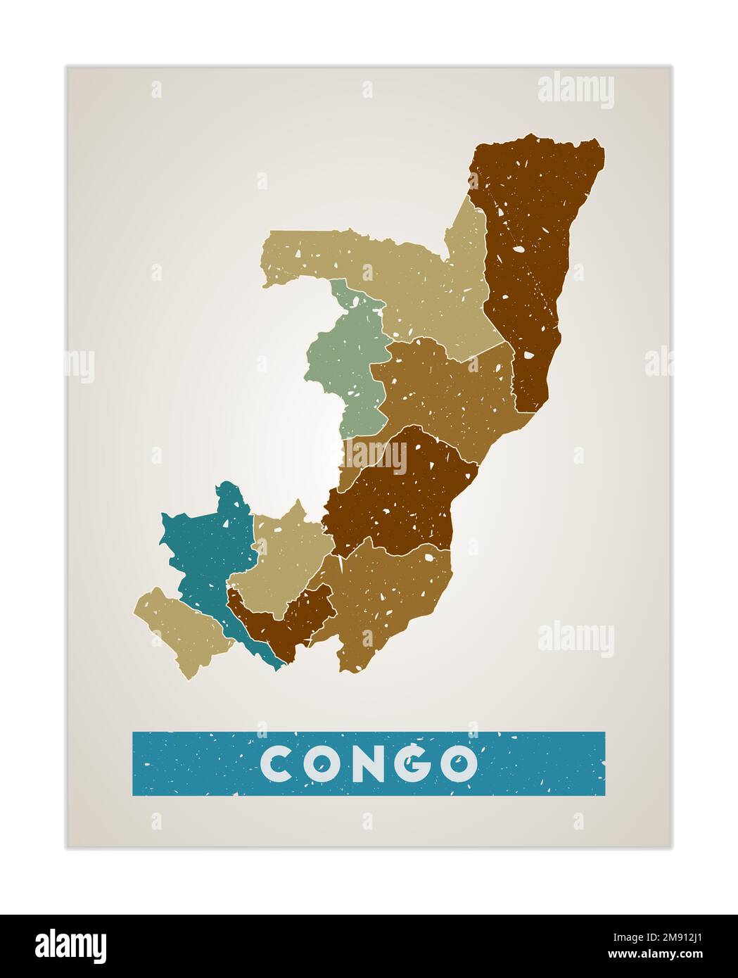 Congo map. Country poster with regions. Old grunge texture. Shape of ...