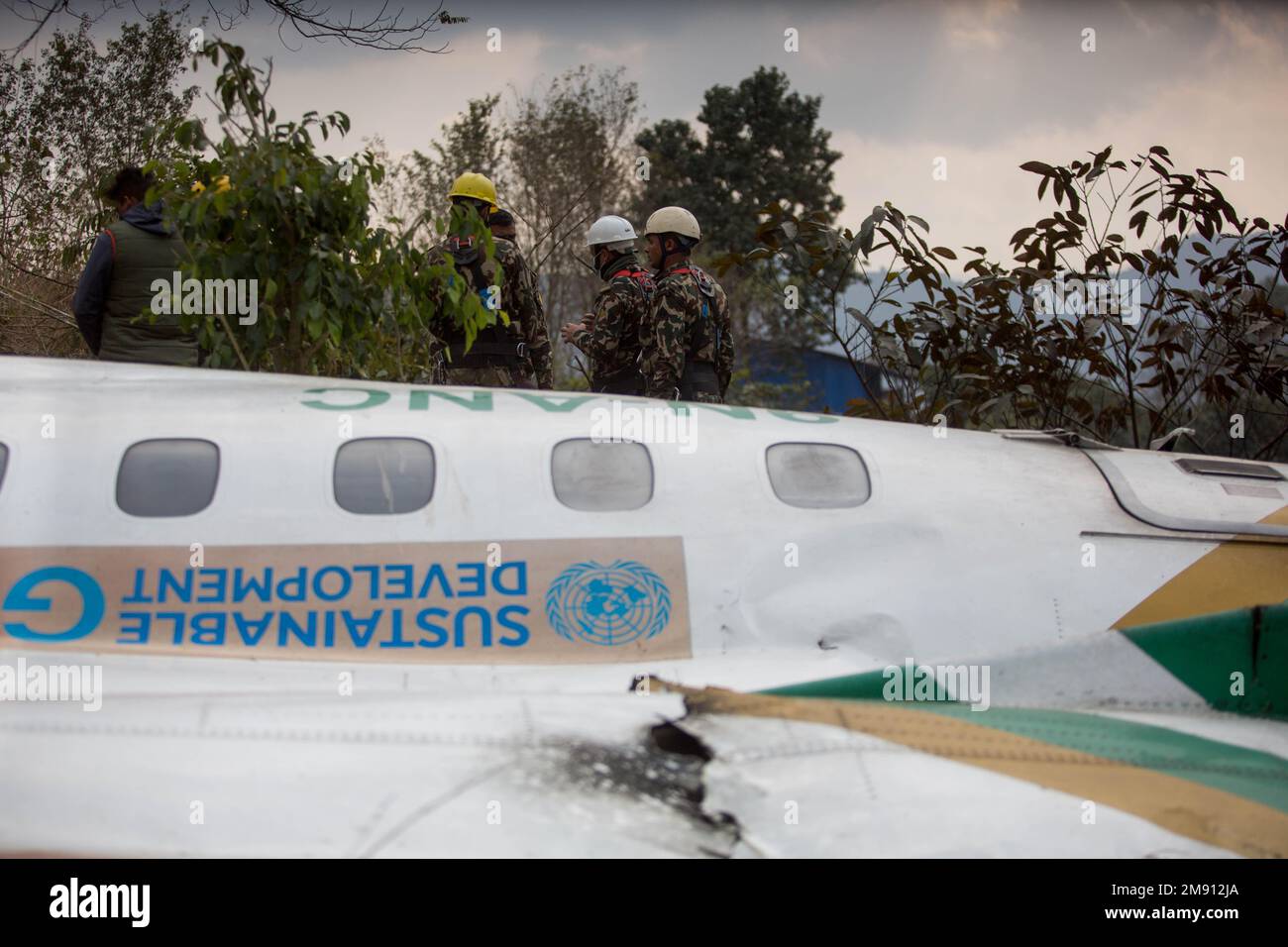 Pokhara, Nepal. 16th Jan, 2023. The wreckage of an ATR-72 aircraft of ...