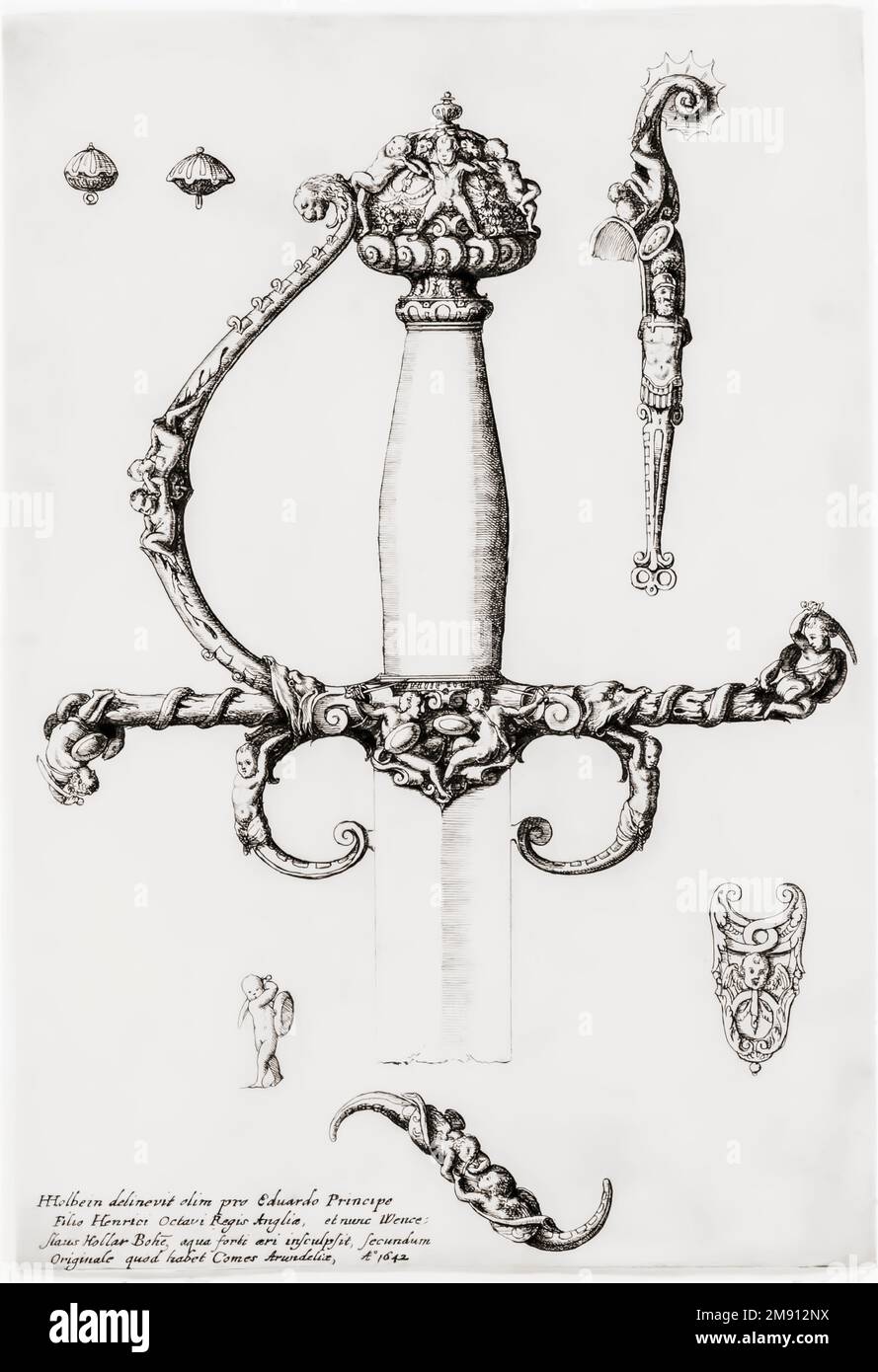 Ornamental design for a sword hilt. After a 17th century print by Wenceslaus Hollar from a ...