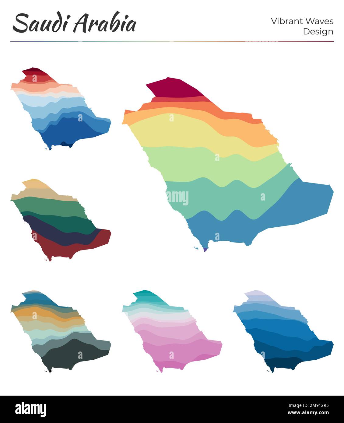 Set of vector maps of Saudi Arabia. Vibrant waves design. Bright map of ...