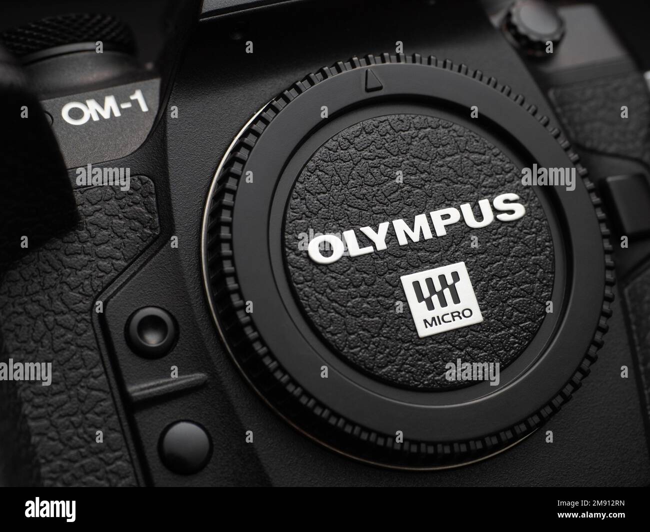 Galati, Romania - January 12, 2023: OM System presenting the new M43 mirrorless camera OM-1 to ...