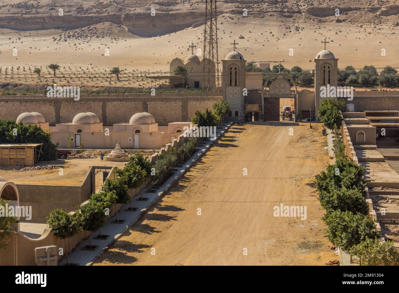 SOHAG, EGYPT: FEB 11, 2019: Grounds of the Coptic orthodox church Anba ...