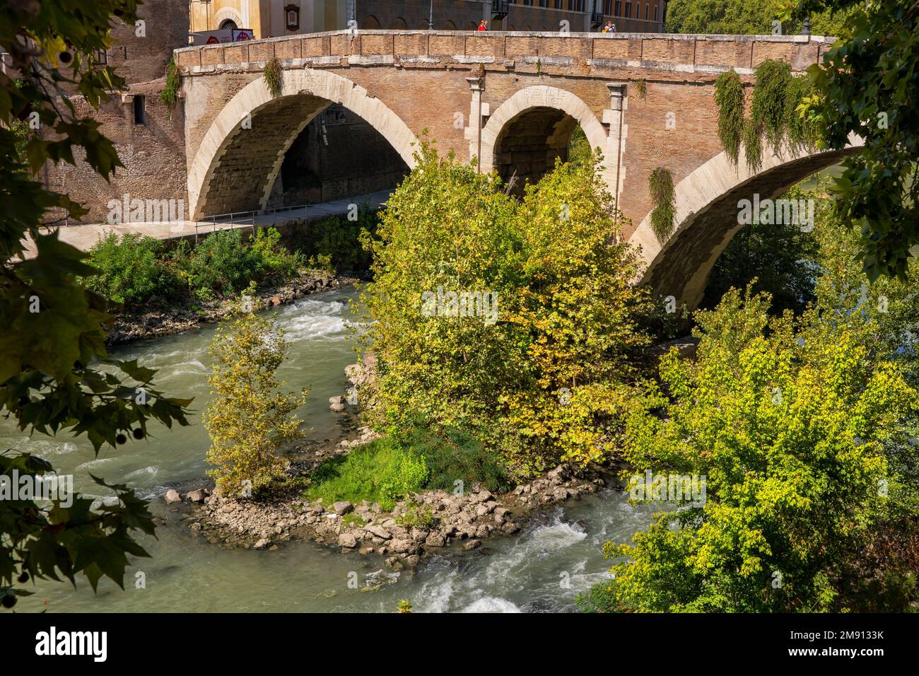 Rome, Italy, Pons Fabricius over River Tiber, Roman bridge from 62 BC ...