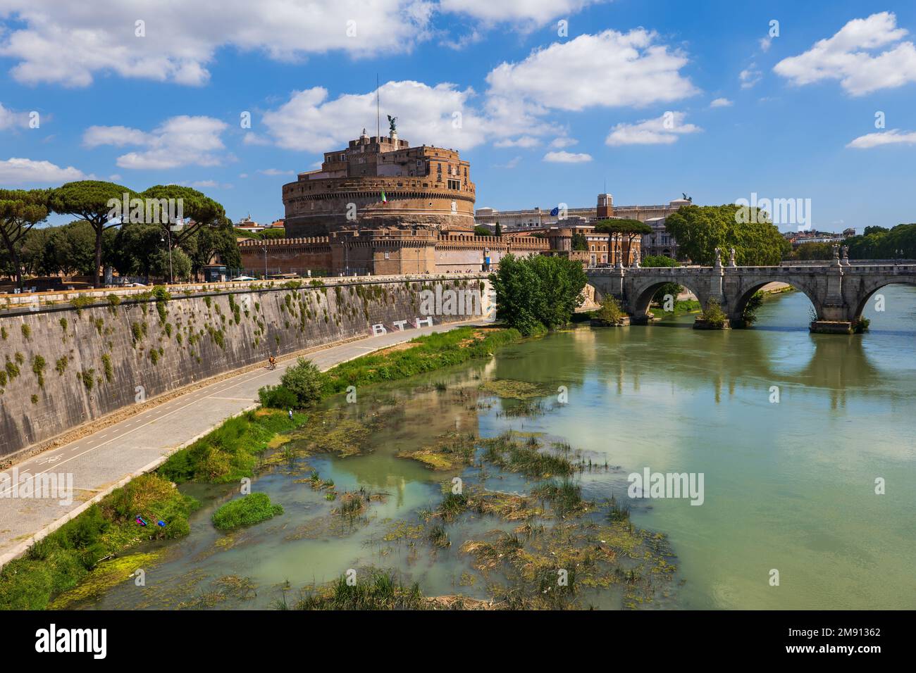 Italy, city of Rome, view to Castel Sant Angelo (Castle of the Holy Angel) at Tiber River ...