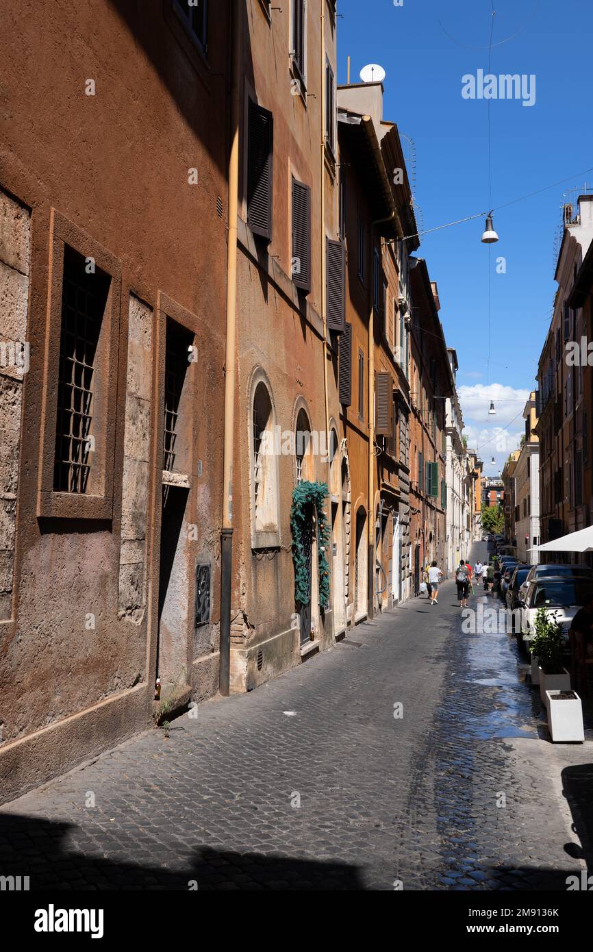 City of Rome in Italy, Vicolo del Farinone narrow street in Borgo ...