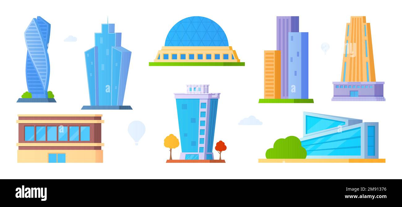 Modern architecture - modern flat design style set of isolated images ...