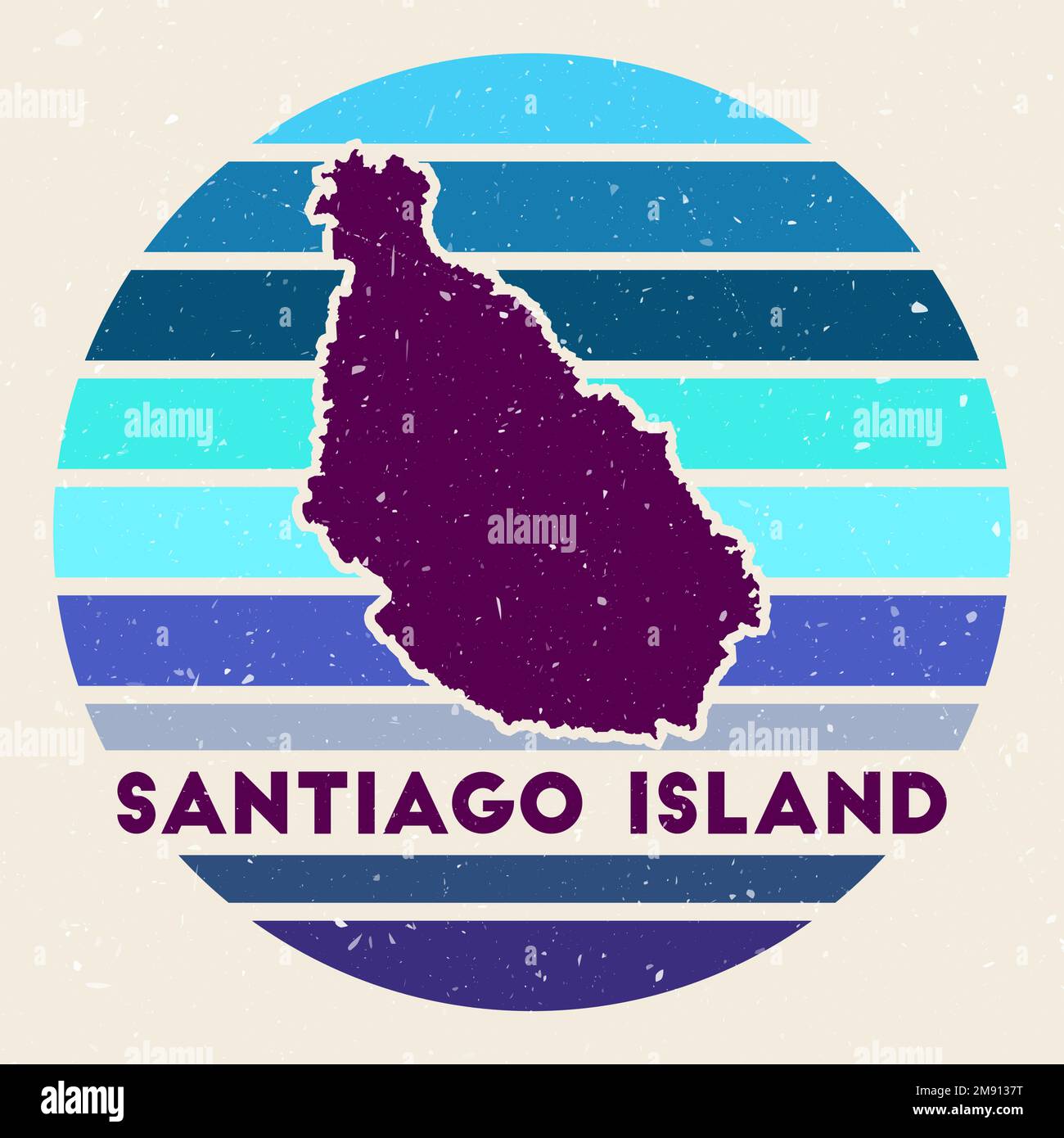 Santiago Island logo. Sign with the map and colored stripes, vector ...