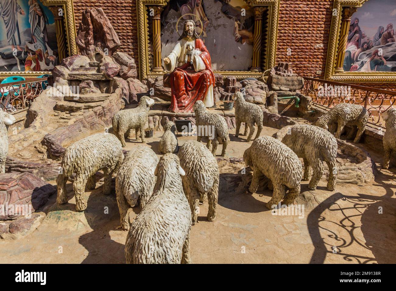 SOHAG, EGYPT: FEB 11, 2019: Jesus sculpture at the courtyard of the ...