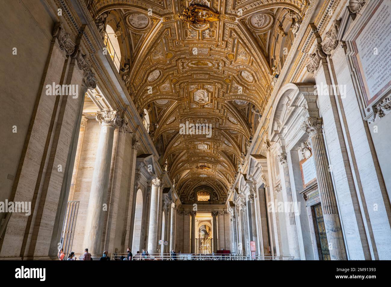 Saint Peter Basilica narthex portico, barrel vault with gilded ornate ...