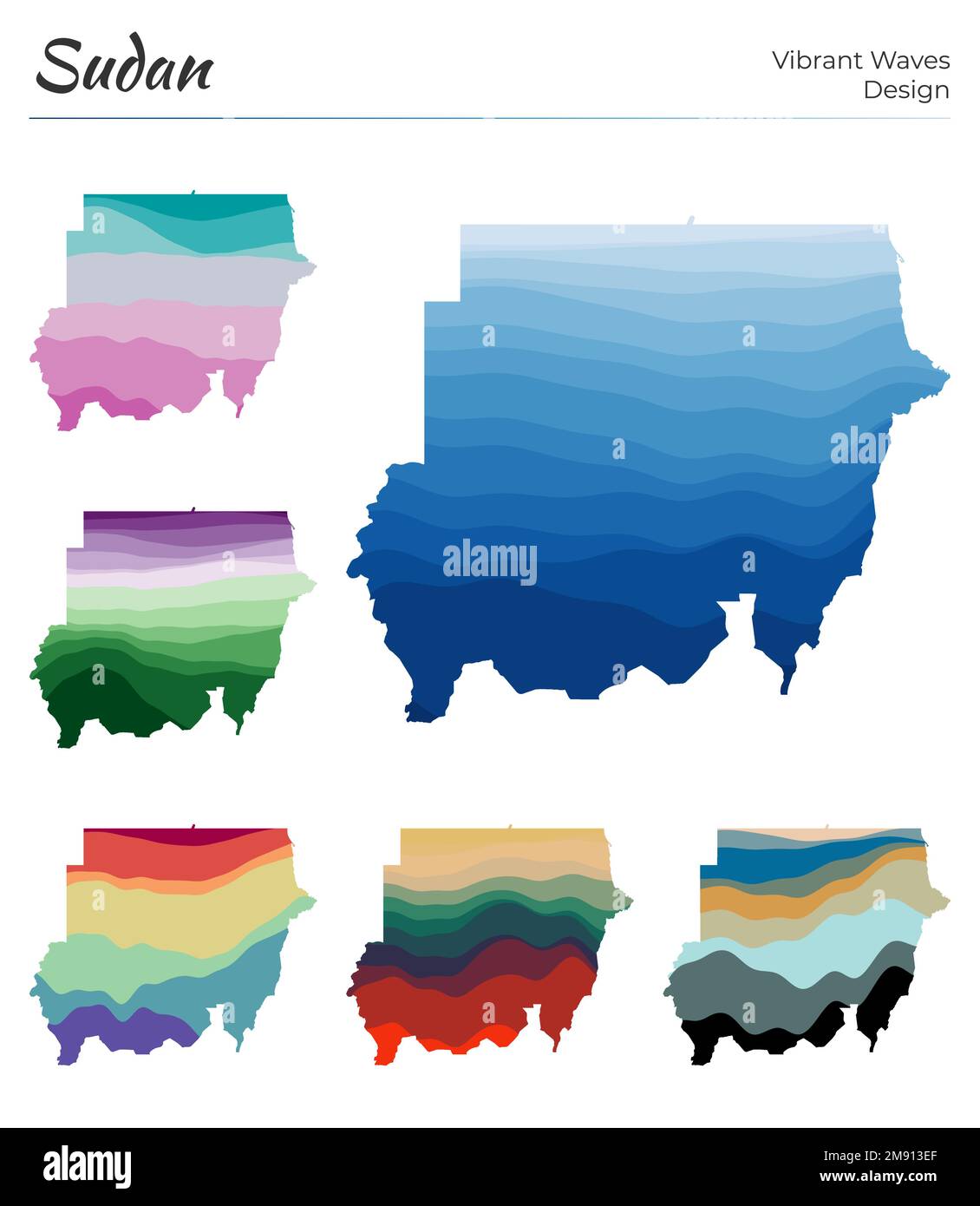 Set of vector maps of Sudan. Vibrant waves design. Bright map of ...