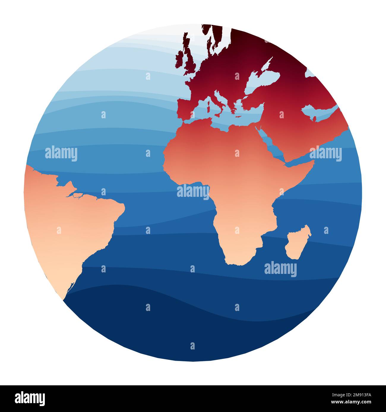 World Map Vector. Gnomonic projection. World in red-orange gradient on ...