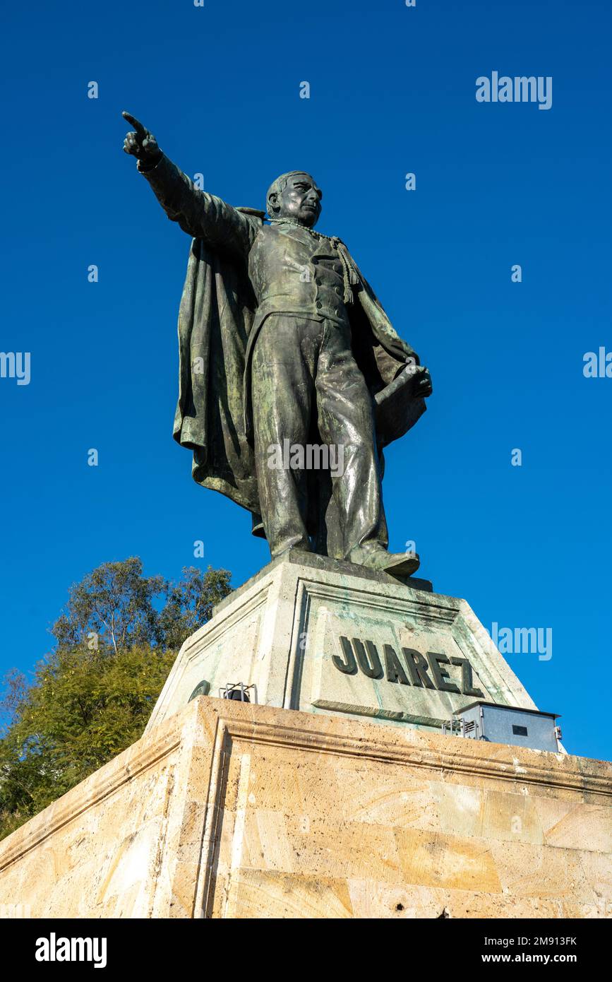 Statue of Benito Juarez on Fortin HIlll overlooking the city of Oaxaca ...