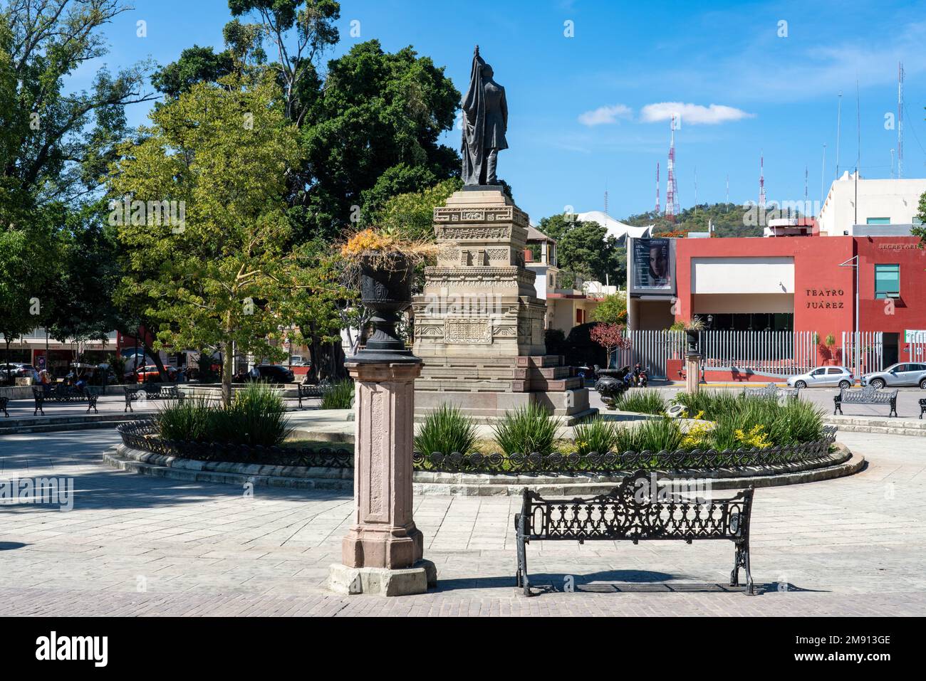 A statue of Benito Juarez in Juarez El Llano Park in the city of Oaxaca ...