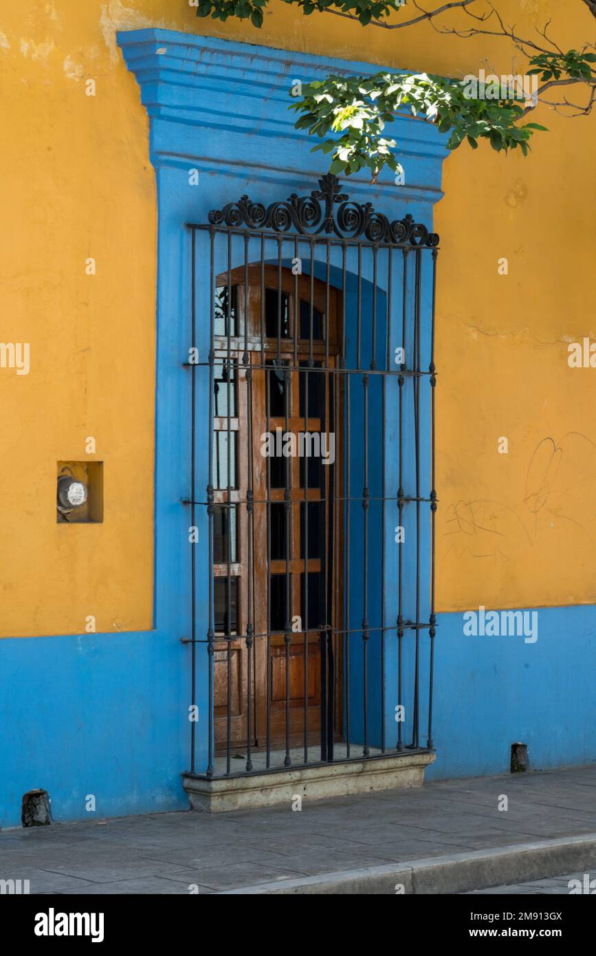 Colorful historical adobe building from the Spanish colonial era in the ...