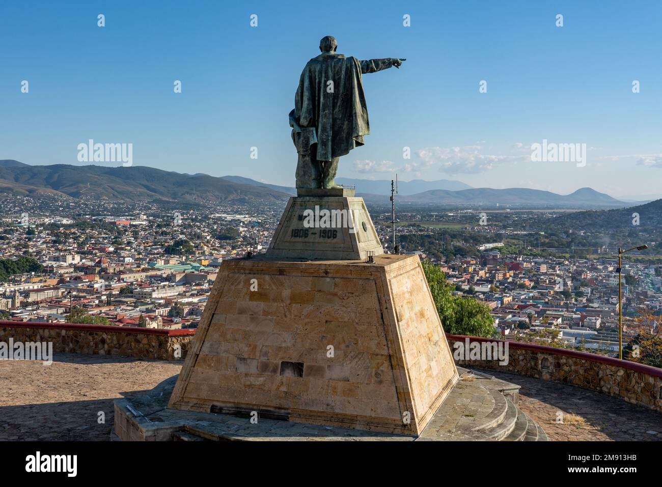 Statue of Benito Juarez on Fortin HIlll overlooking the city of Oaxaca ...