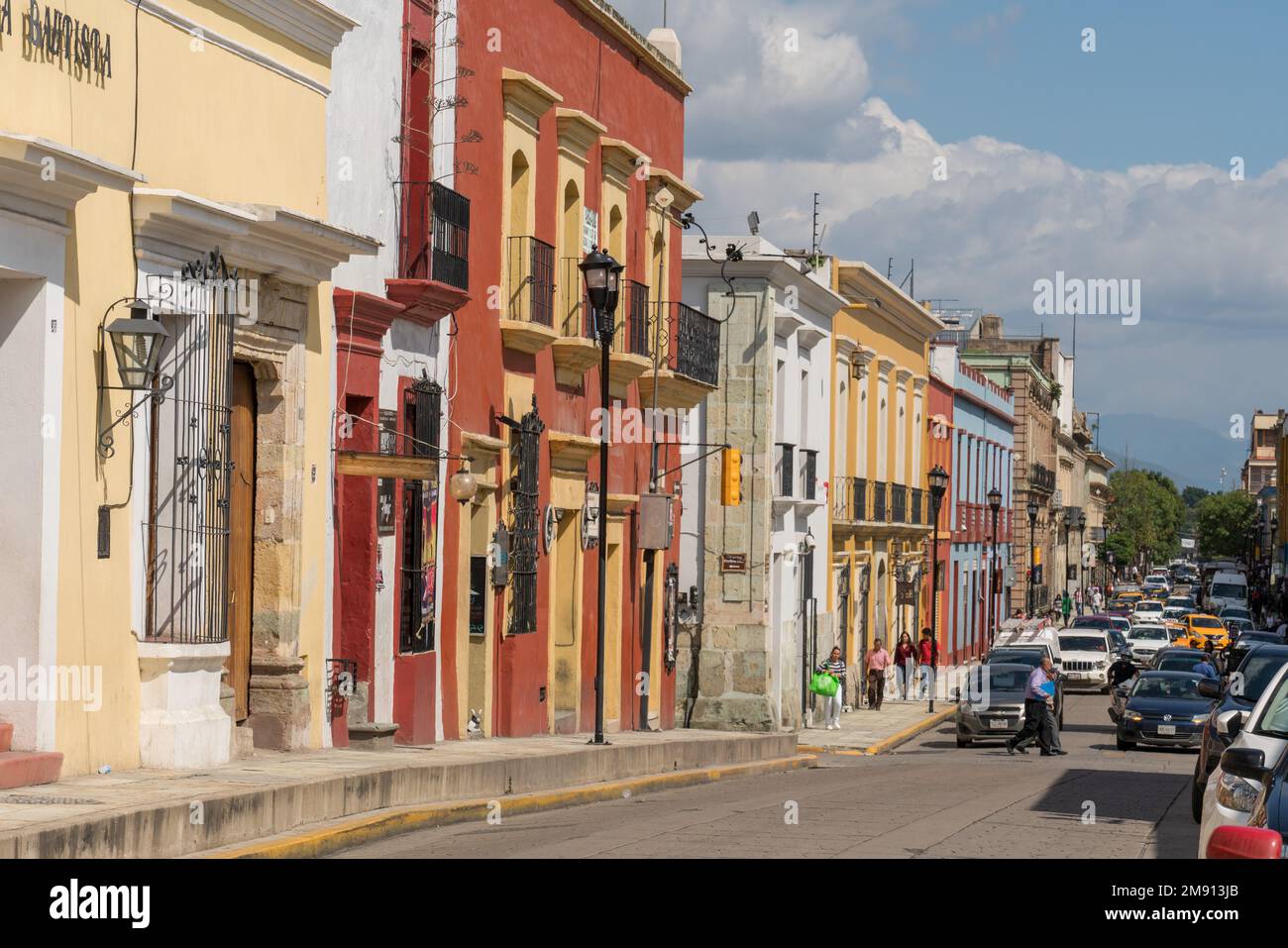 A street scene in the historic center of Oaxaca, Mexico. A UNESCO World ...