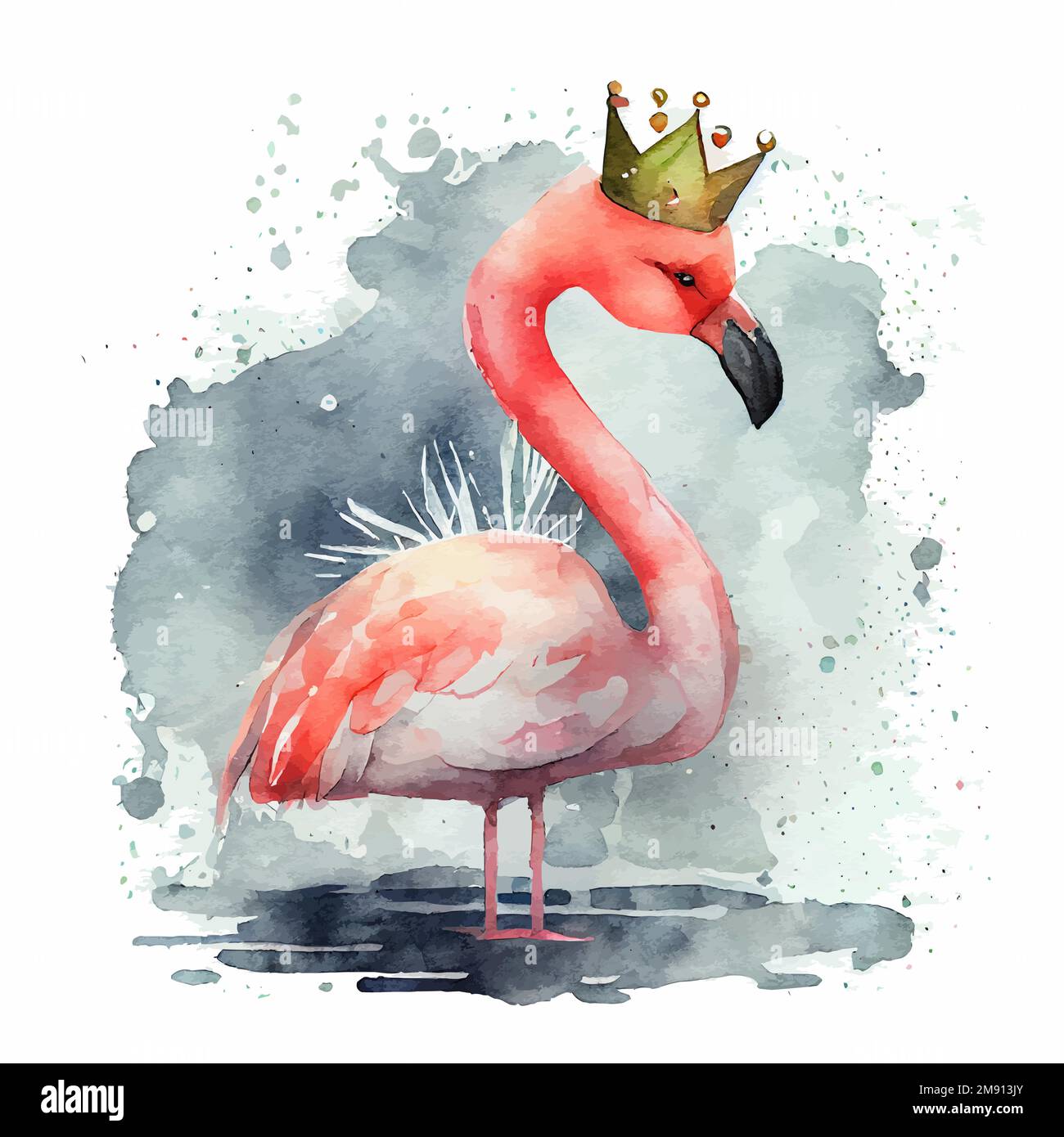 Cute Watercolor Pink Flamingo Princess Stock Vector Image & Art - Alamy