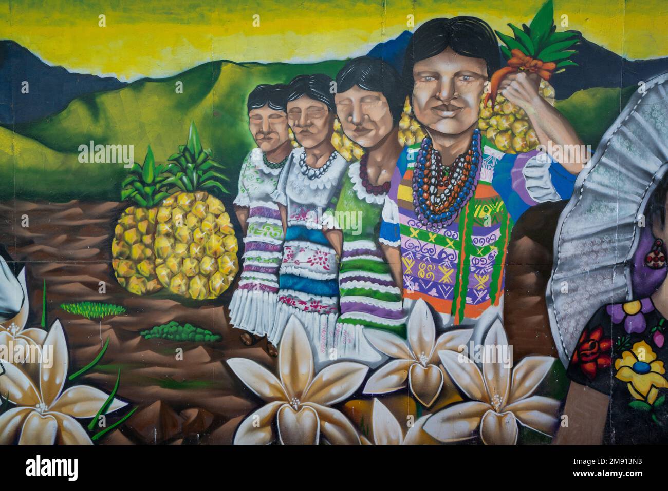 Painted murals in the entry tunnel to the Guelaguetza Auditorium on ...