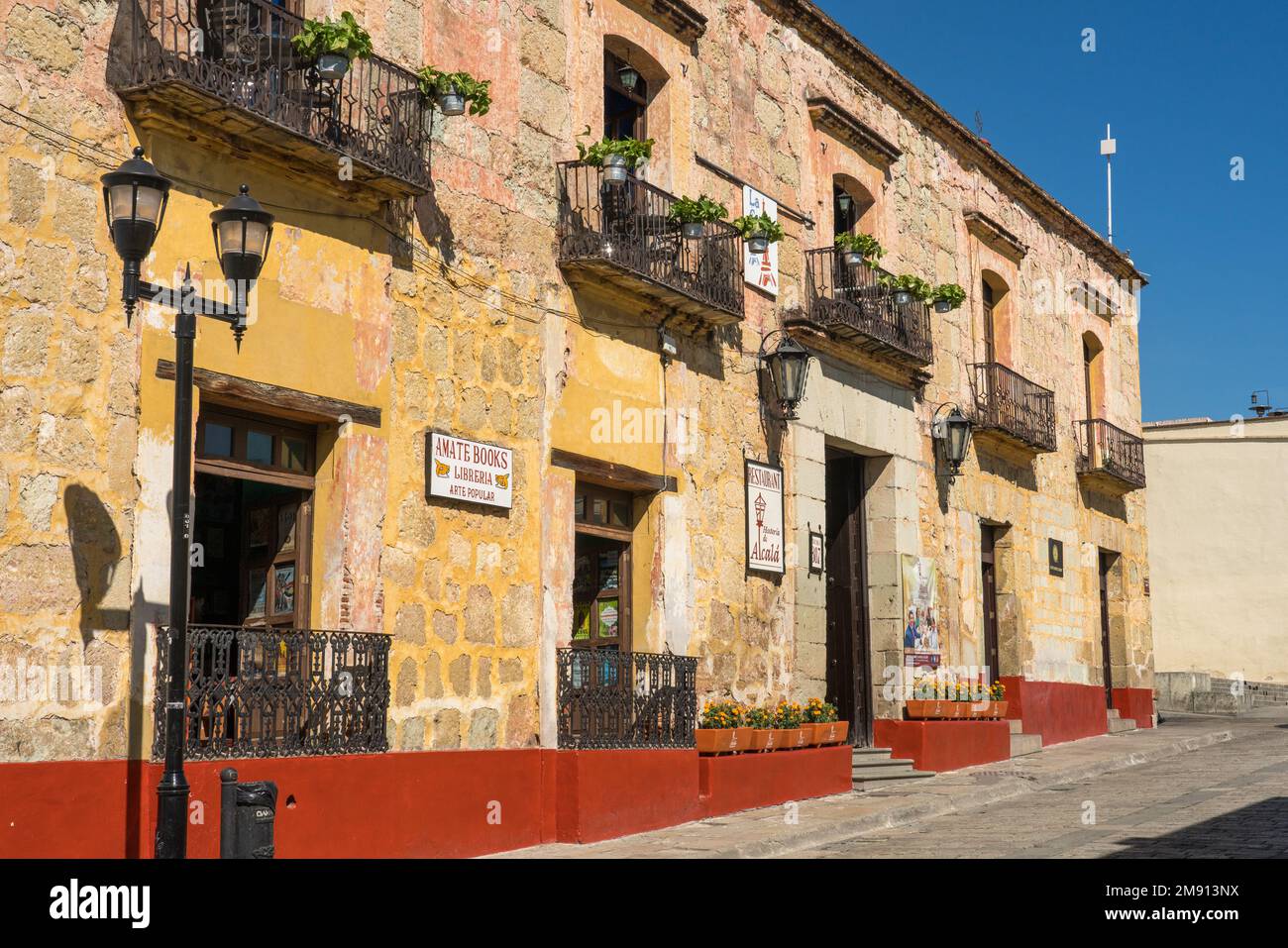 Balconies on an historic stone building from the Spanish colonial-era ...