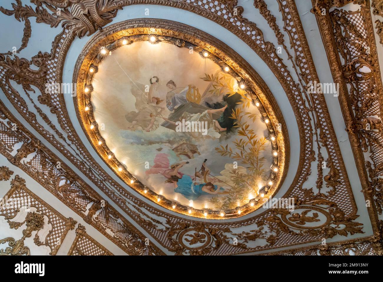 Interior ceiling detail of the Macedonio Alcala Theater in the historic ...