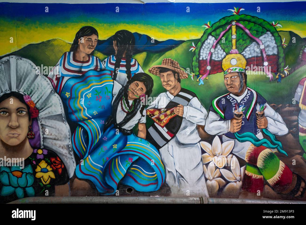 Painted murals in the entry tunnel to the Guelaguetza Auditorium on ...