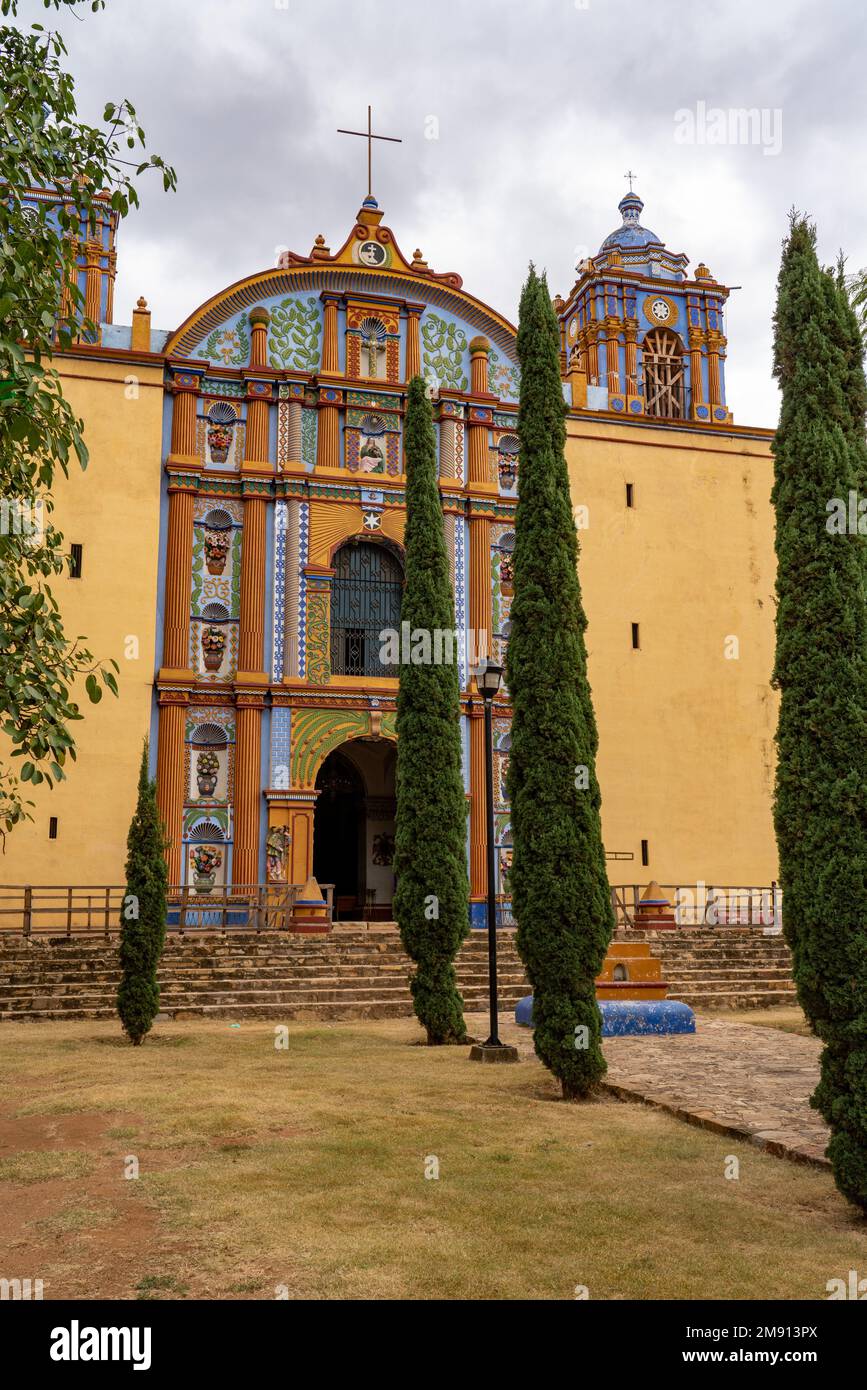 The facade of the Catholic parish church of Santa Ana Zegache in Oaxaca ...
