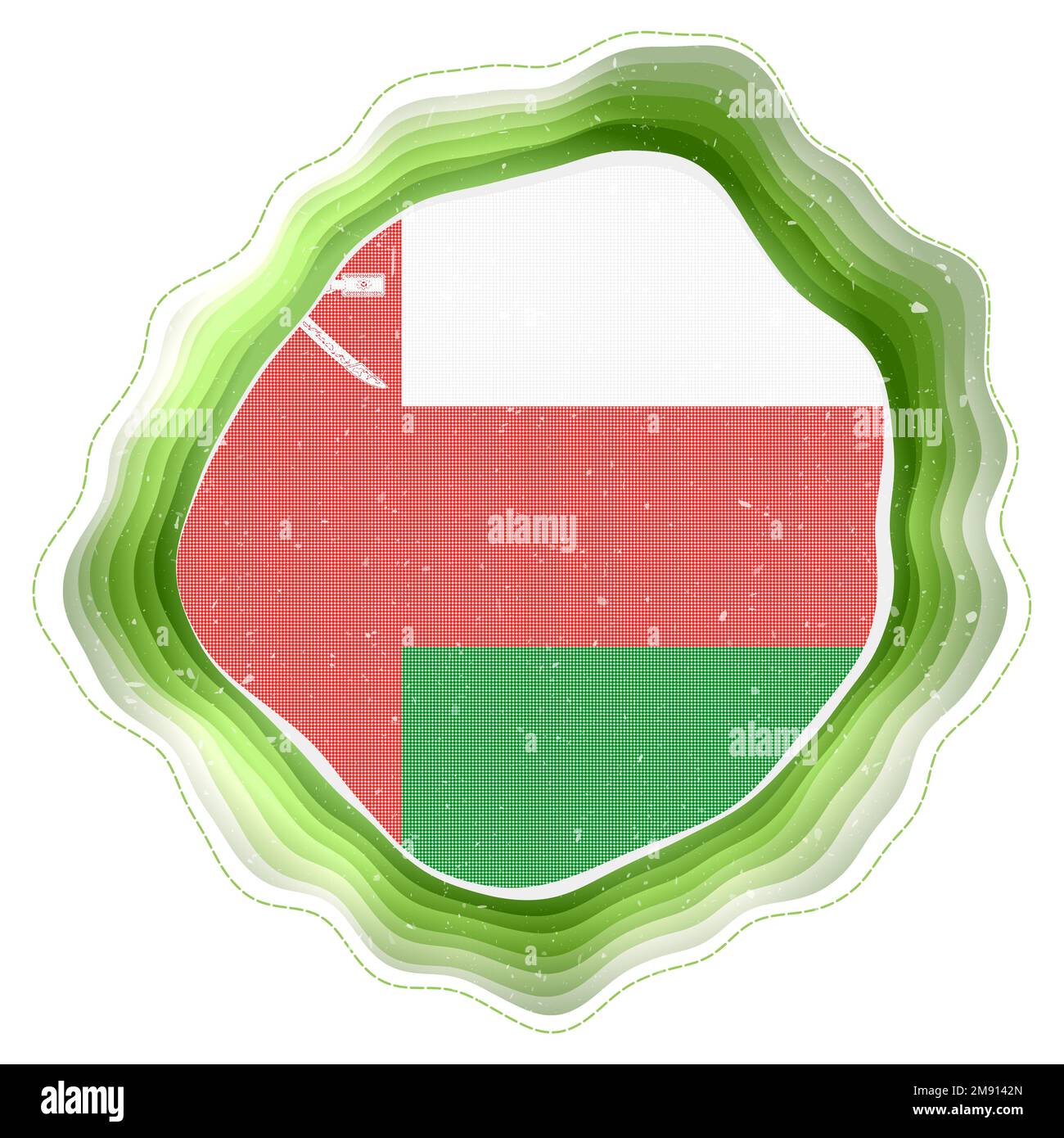 Oman flag in frame. Badge of the country. Layered circular sign around Oman flag. Awesome vector ...