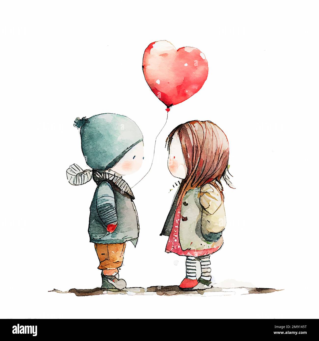 Watercolor Lovely Couple with Heart Balloon Stock Vector Image & Art ...
