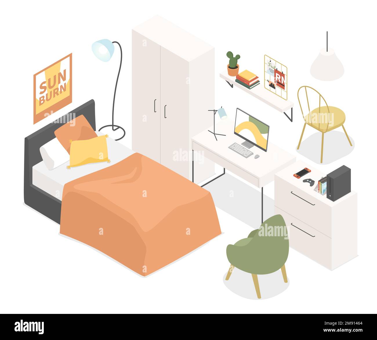Teenage room - modern vector colorful isometric illustrations set Stock ...