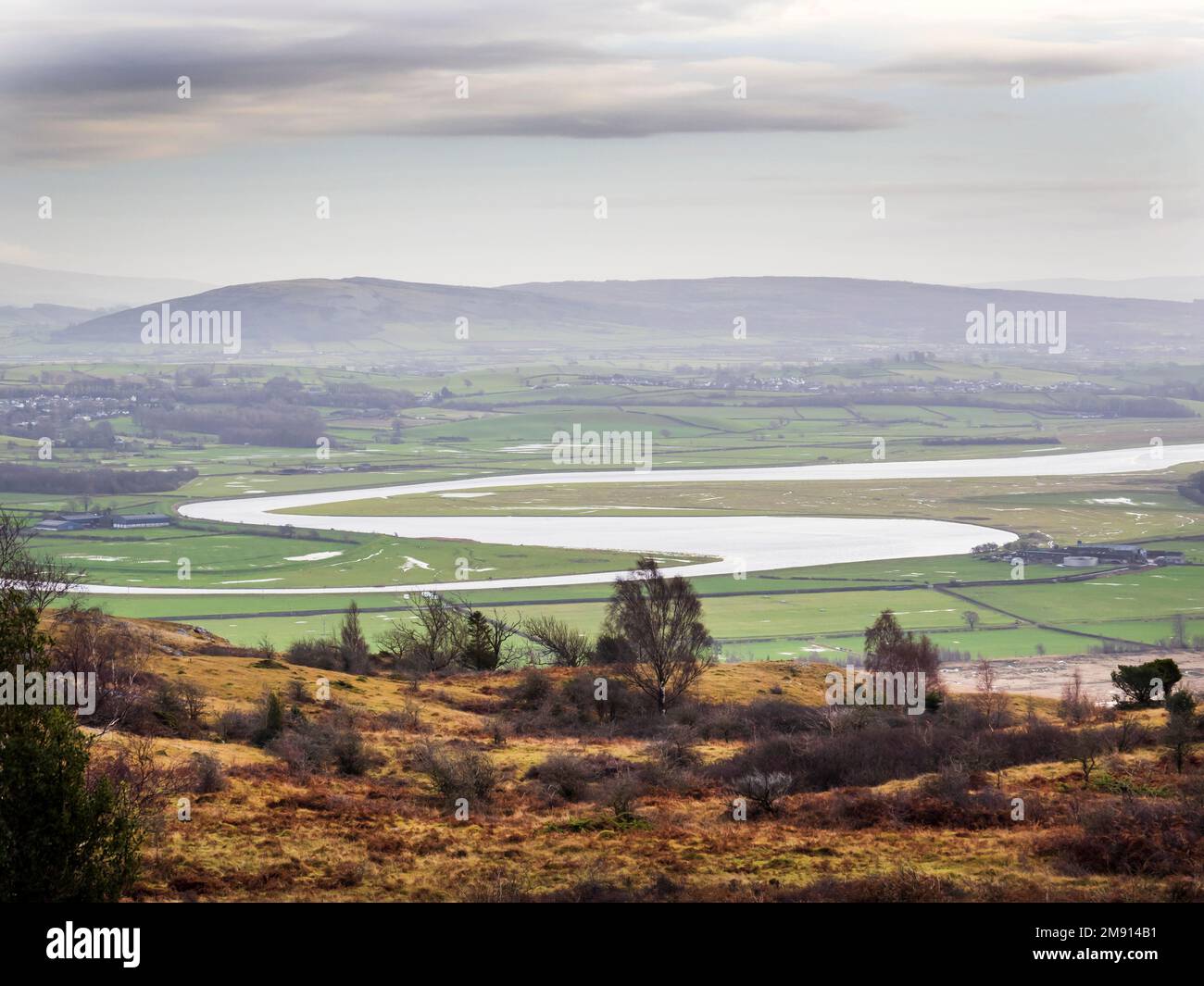 The Halforth bend on the River Kent from Whitbarrow Scar a limestone ...