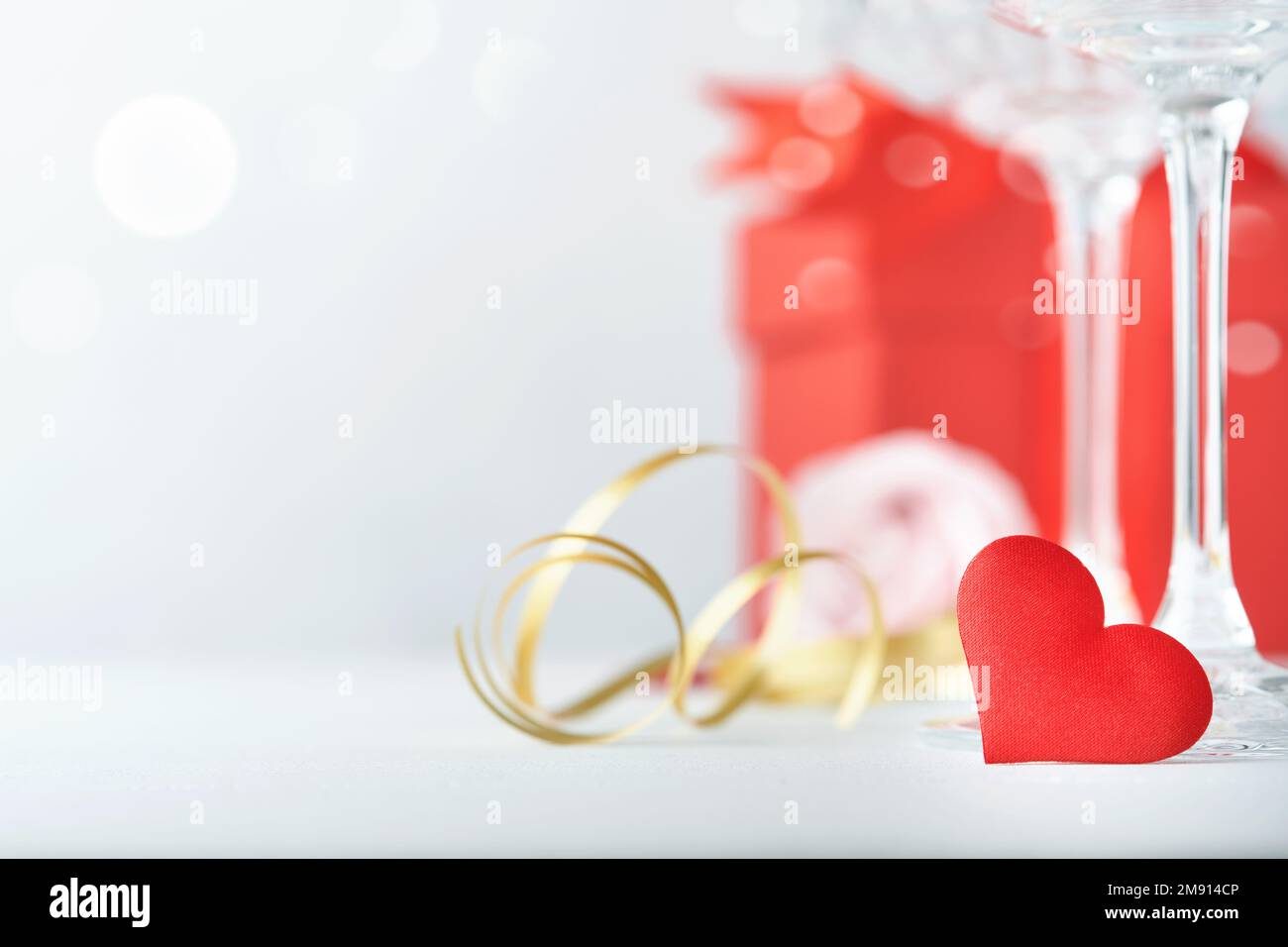 Valentines Day or Romantic dinner concept. Romantic table setting, silverware, wine glasses ...