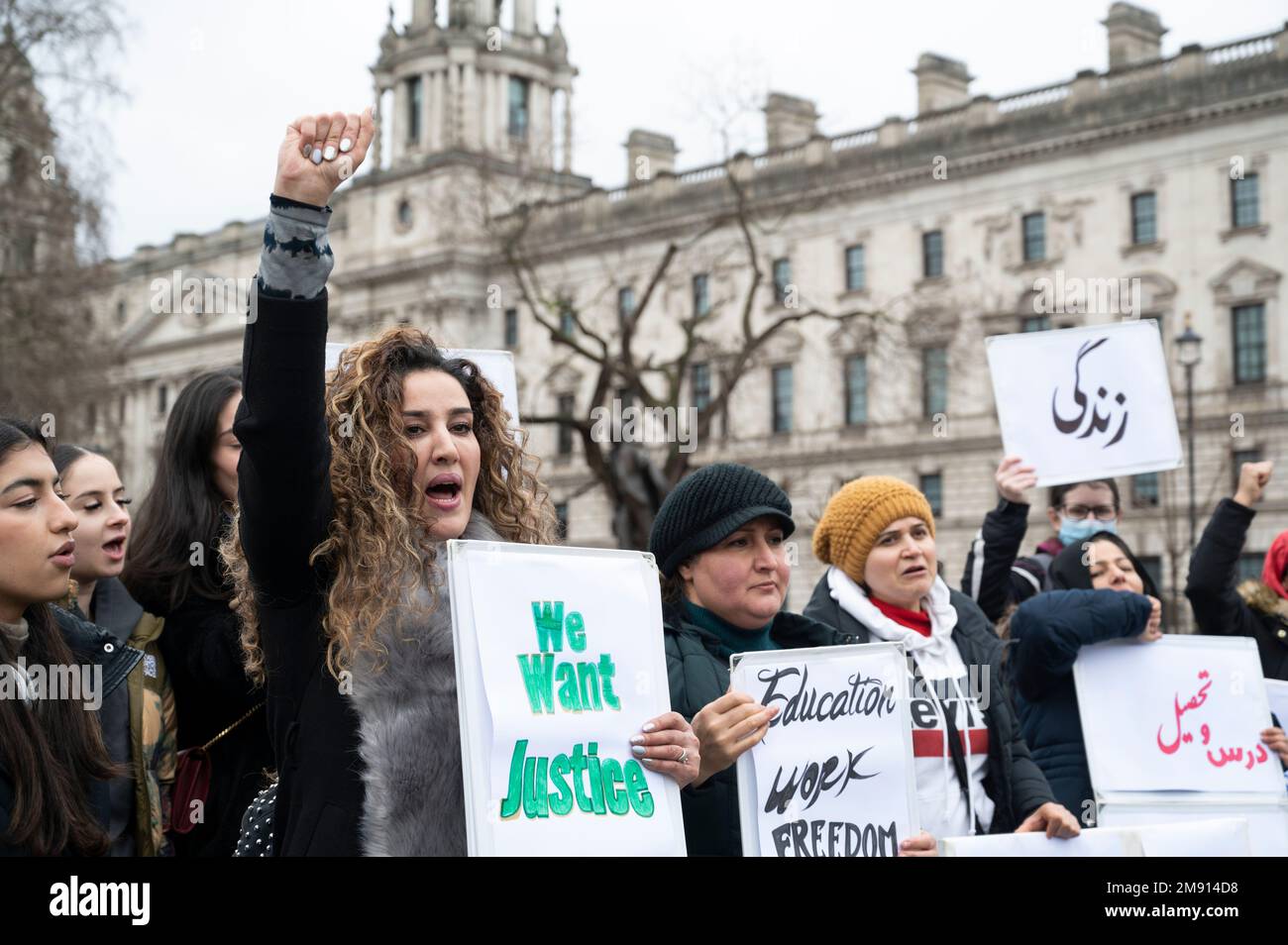 On January 14th 2023 a group of Afghan women demonstrate in Parliament ...