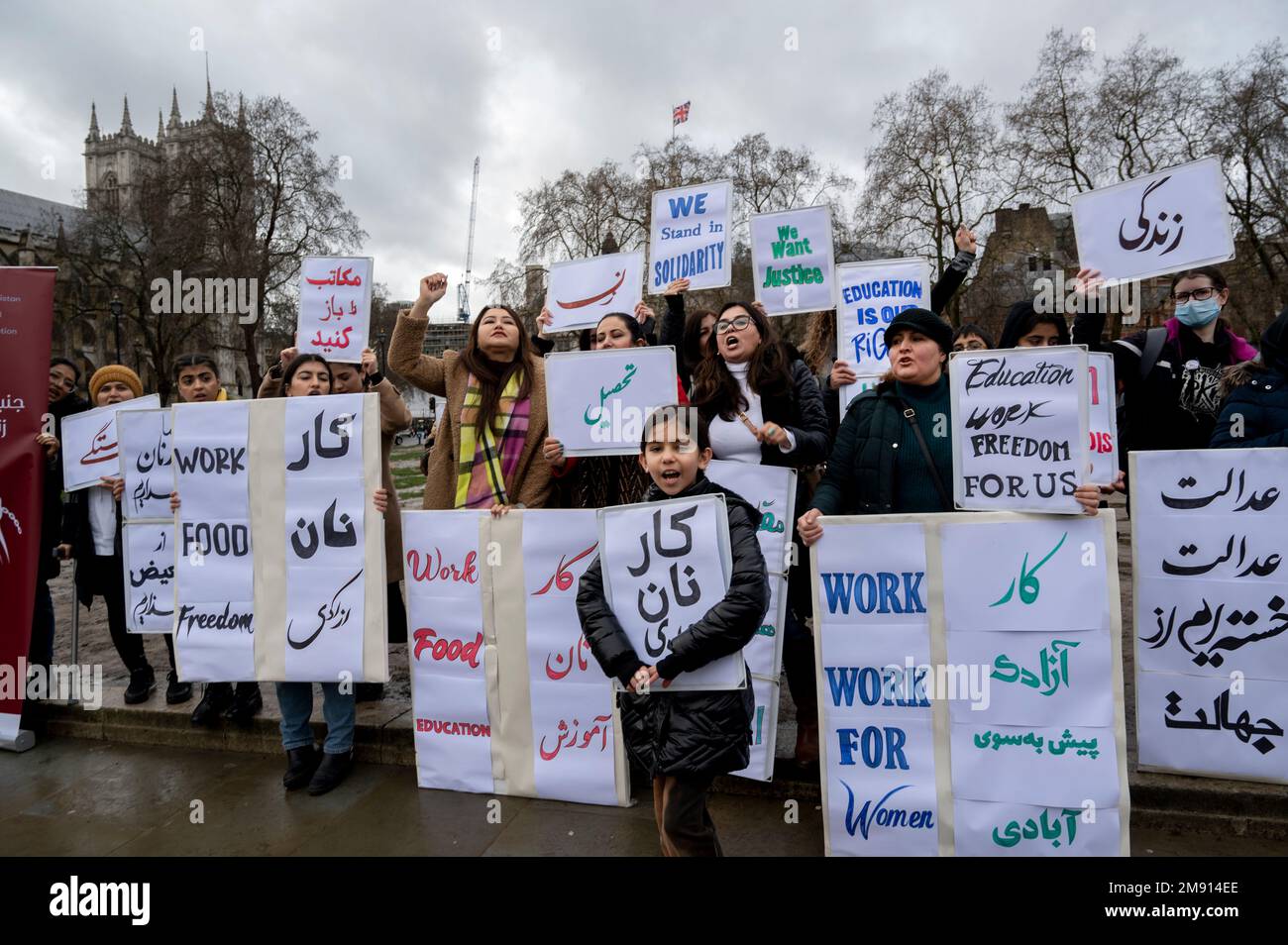 On January 14th 2023 a group of Afghan women demonstrate in Parliament ...