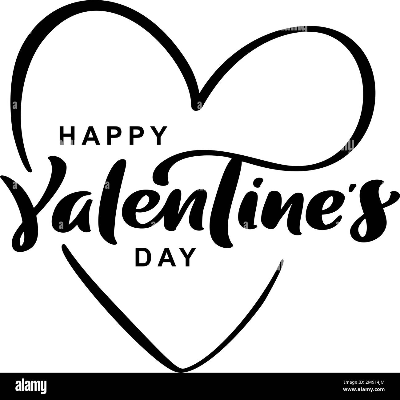 Happy Valentines Day black vector calligraphy lettering text with heart. Holiday quote design ...