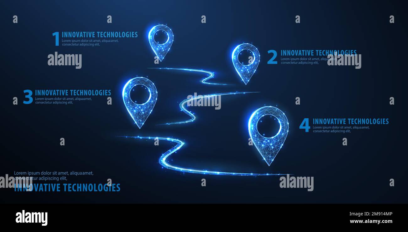 Roadmap. Infographic with four pin icons and curves that indicate route ...