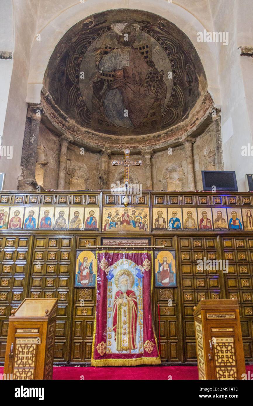 SOHAG, EGYPT: FEB 11, 2019: Interior of Coptic White Monastery (Deir al ...
