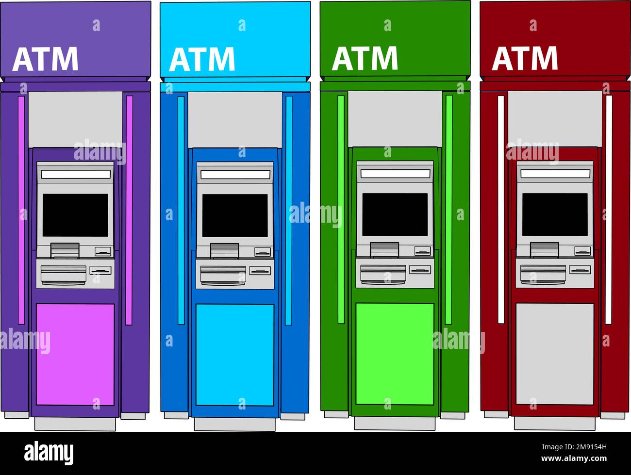 ATM bank cash machine on white background. Set of ATM machines from ...