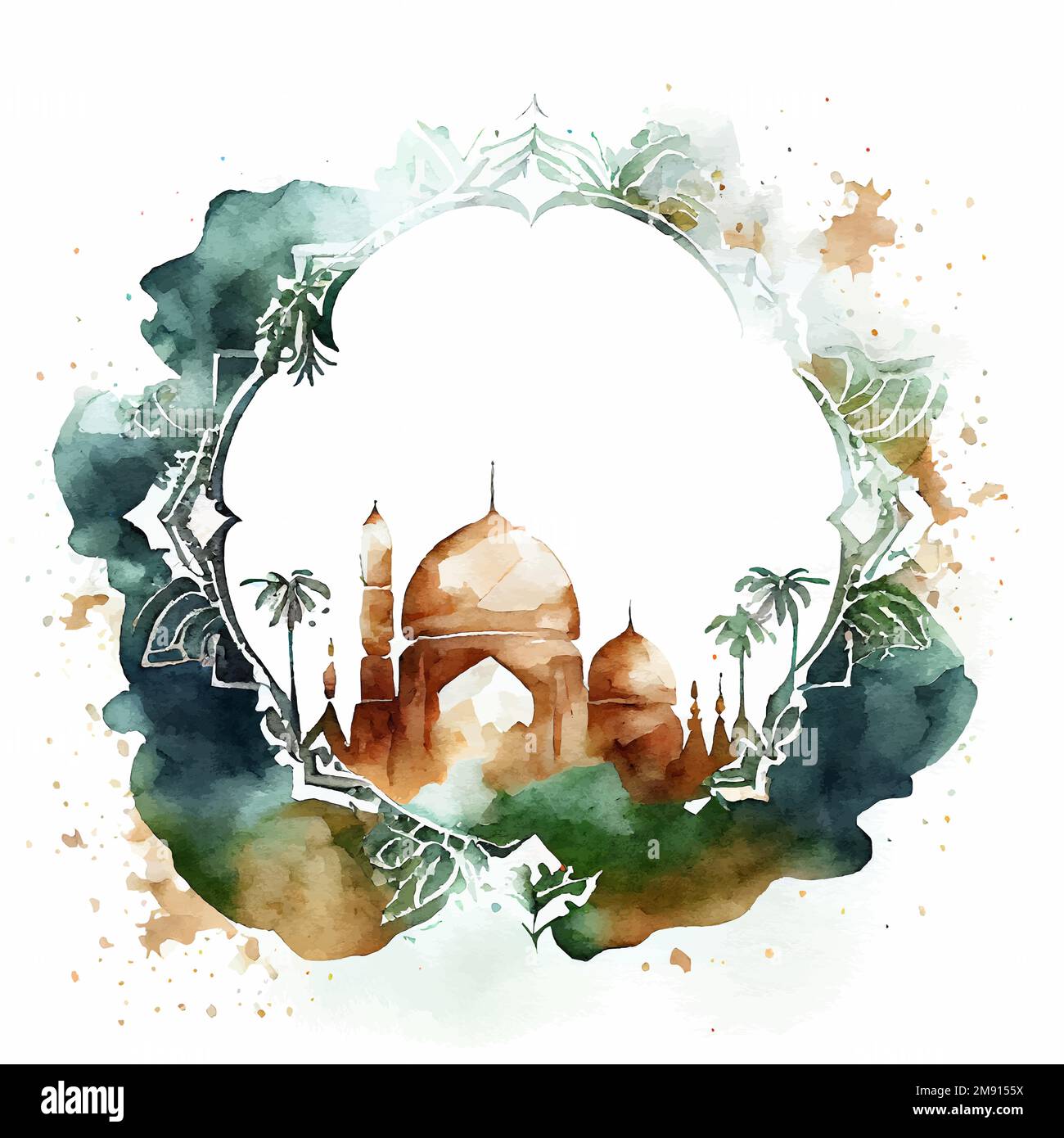Watercolor Beautiful Painted Islamic Mosque Stock Vector Image & Art ...